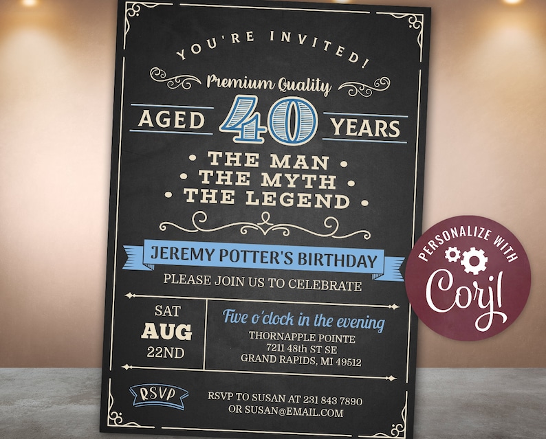 40th Birthday Invitation Forty Party Vintage Dude The Man The Etsy