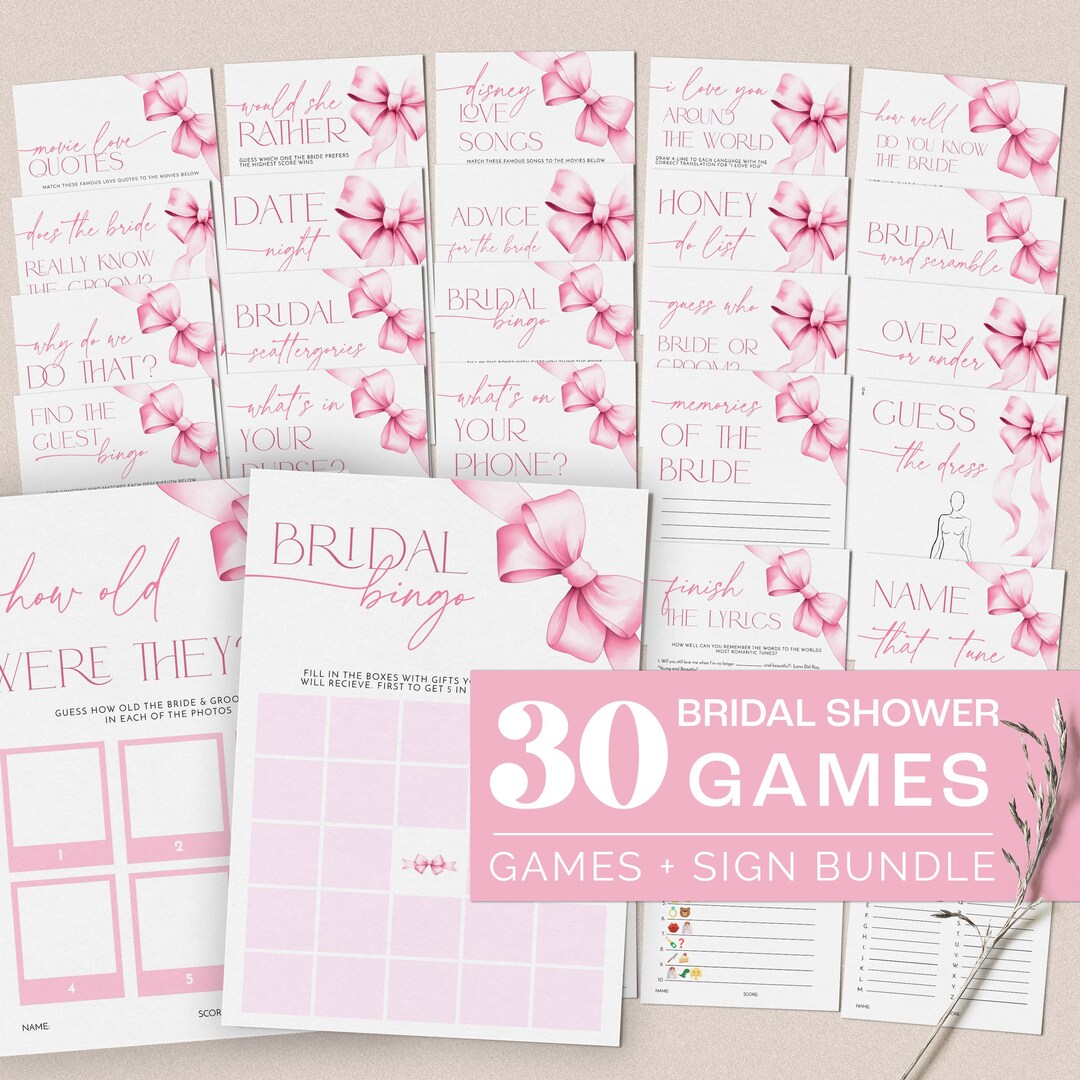 She's Tying the Knot Bridal Shower Games Bundle - Pink Bow Bridal ...