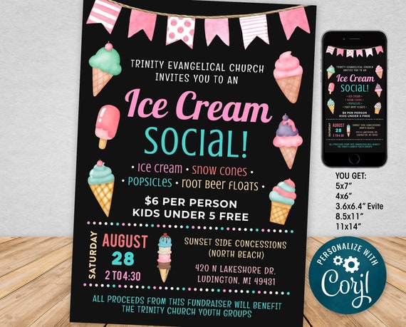 Ice Cream Social Invitation and Flyer Template Ice Cream | Etsy