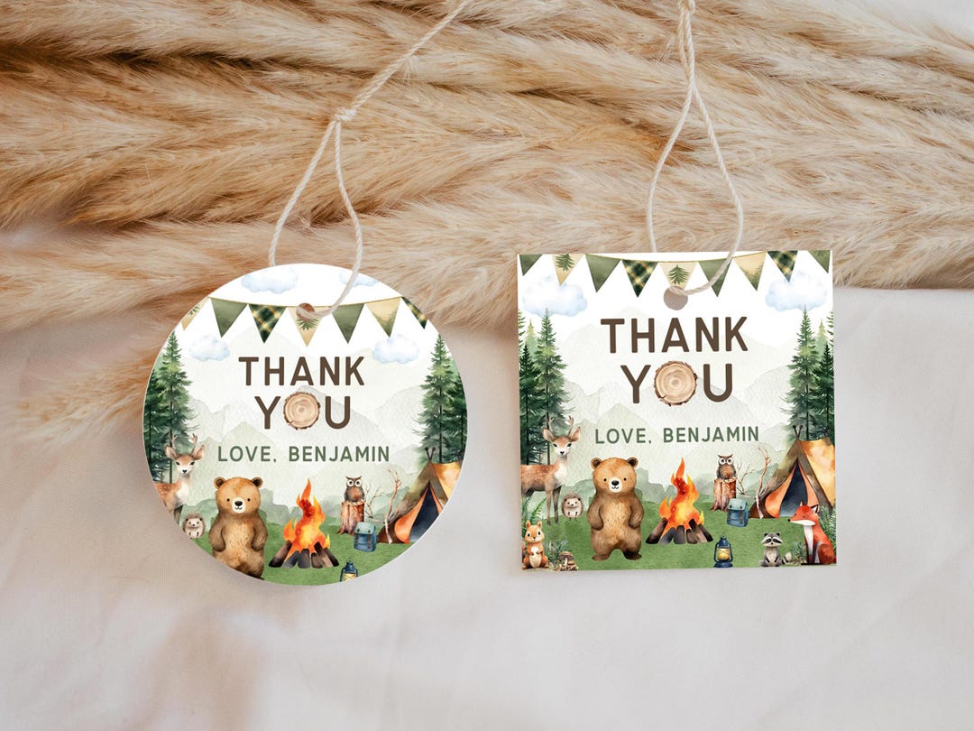 Happy Camper Birthday Favor Tag Template - Boy Birthday Thank You Tags ...