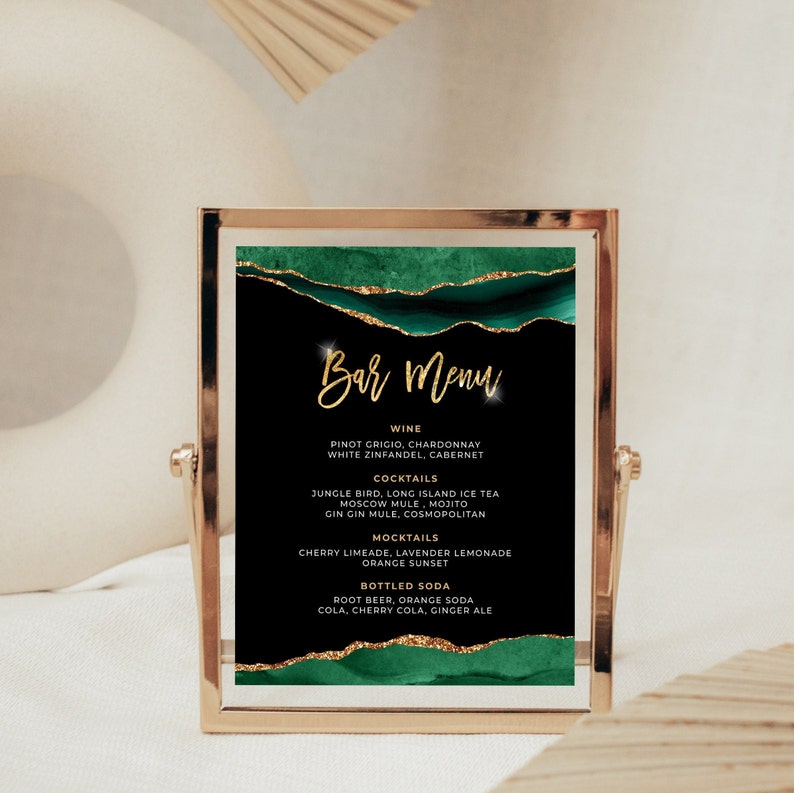 Emerald Green and Gold Bar Menu Template Drink Menu Event - Etsy