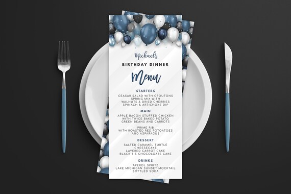 Blue & White Menu Card Menu Template and Drink Menu Event - Etsy