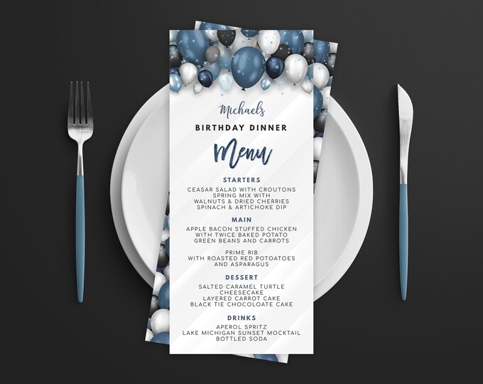 Blue & White Menu Card Menu Template and Drink Menu Event - Etsy