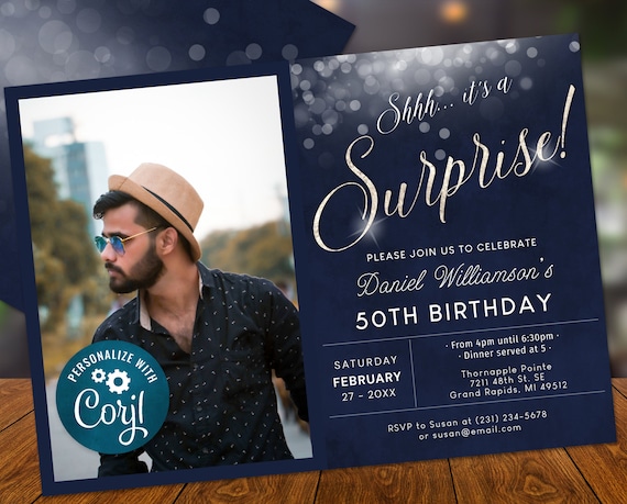 Blue Surprise Birthday Invitations For Male Blue Surprise Invitation