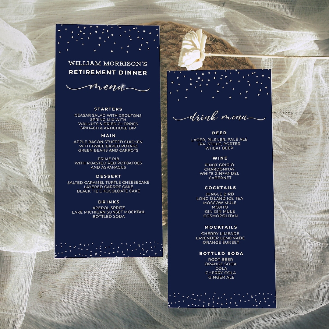 Navy Blue and Silver Menu Card - Menu Template and Drink Menu Event ...