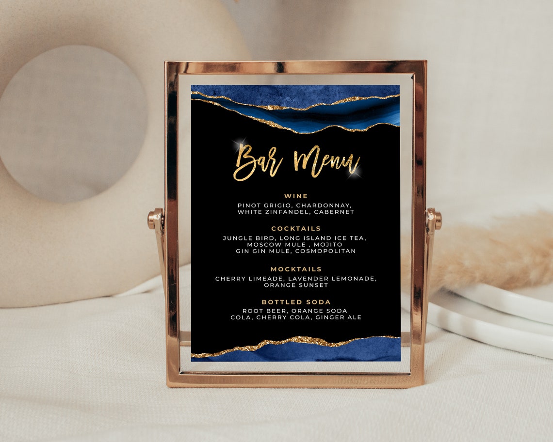 Blue and Gold Bar Menu Template - Drink Menu Event Menu Template ...