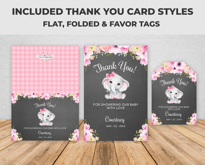 Pink Girl Elephant Baby Shower Invitation Set Diaper Raffle | Etsy