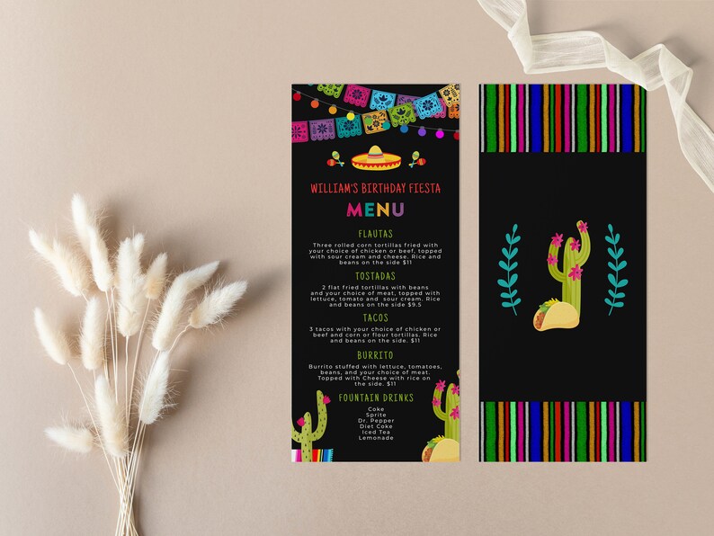 Fiesta Menu Taco Bout a Party Menu Card Menu Template and | Etsy