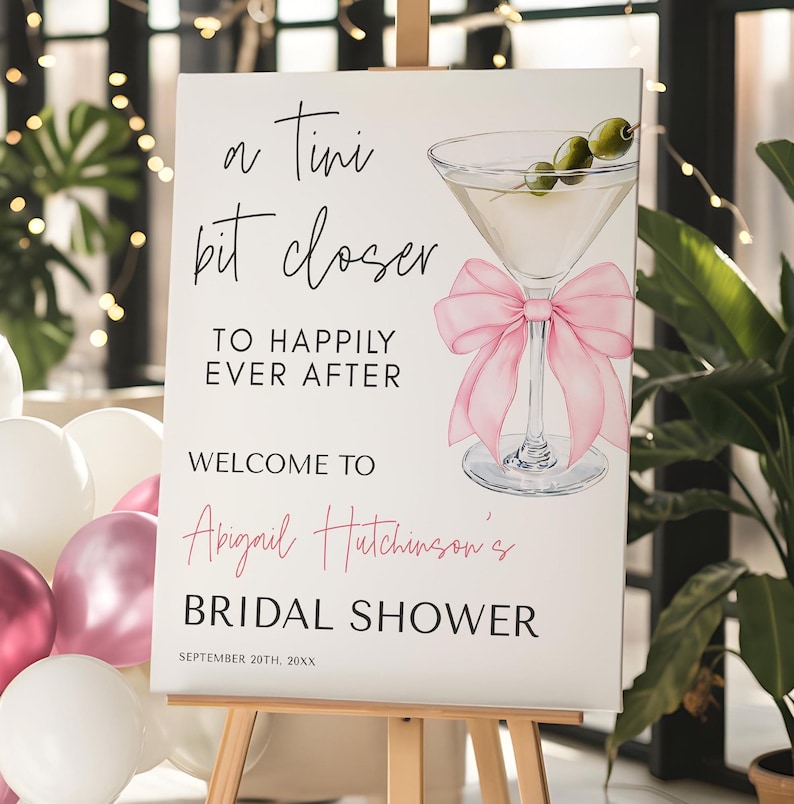 Pink Bow Martini Bridal Shower Welcome Sign Template - A Tini Bit ...