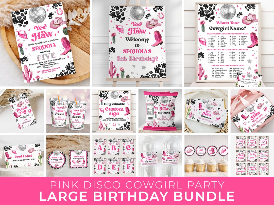 Editable Space Cowgirl Invitation Bundle - Pink Disco Cowgirl Nashville ...