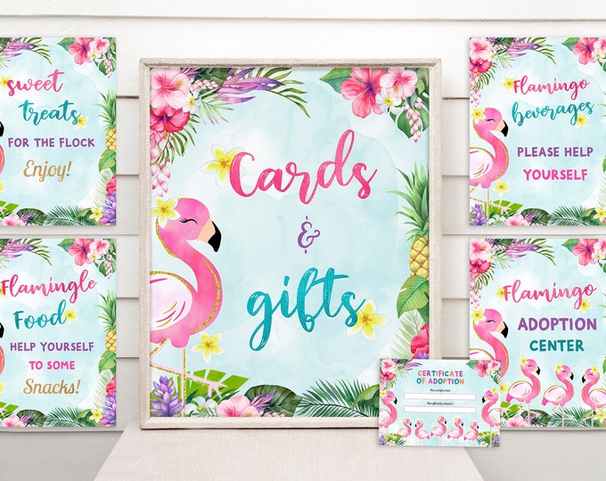 Flamingo Birthday Party Sign Templates Tropical Flamingo - Etsy