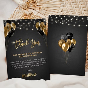 Black and Gold Editable Thank You Card + Tag Template - Digital Instant ...