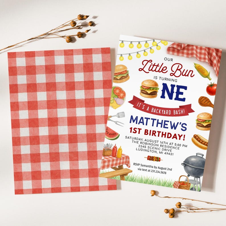 BBQ 1st Birthday Invitation – Boy 1st Birthday Invite - Cookout Party ...