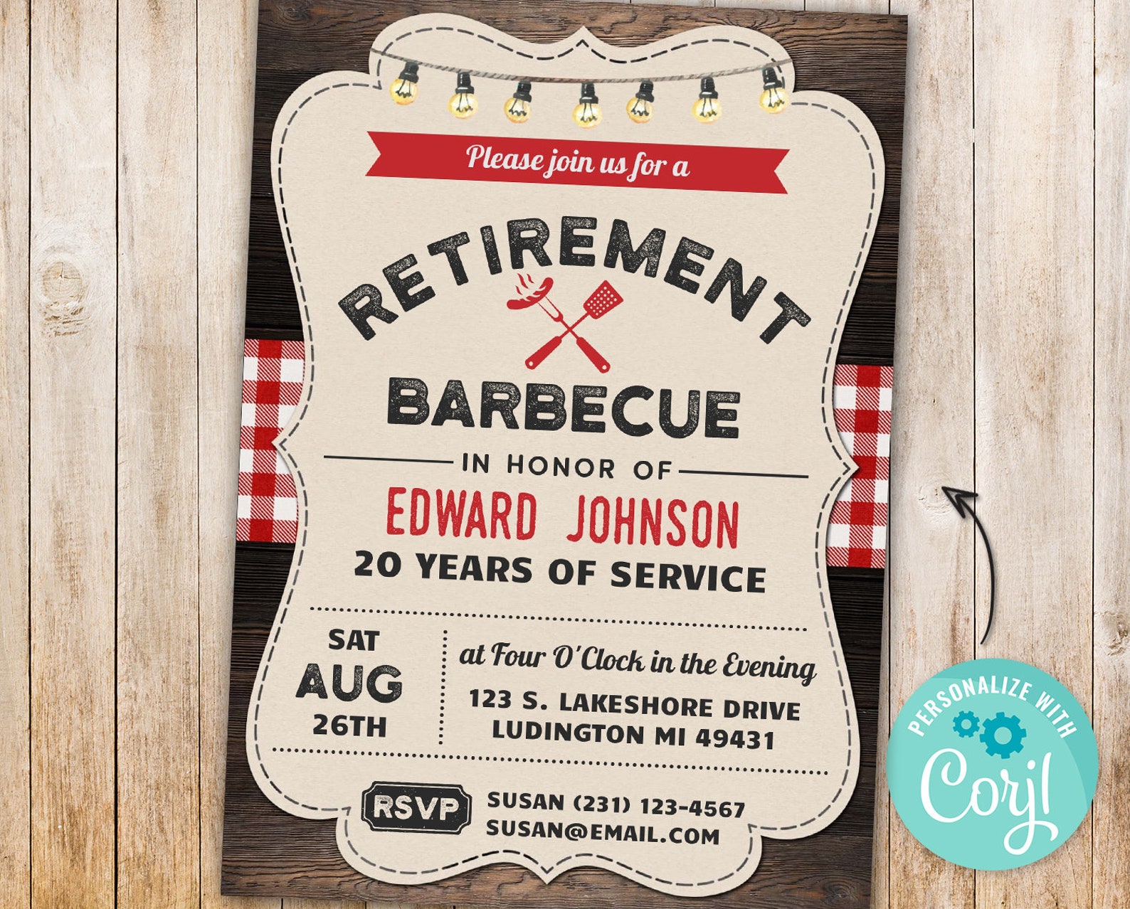 Retirement BBQ Invitation Party Invite Retire Rustic Barbecue Digital ...