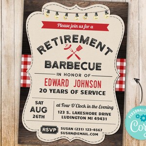 Retirement BBQ Invitation Party Invite Retire Rustic Barbecue Digital ...
