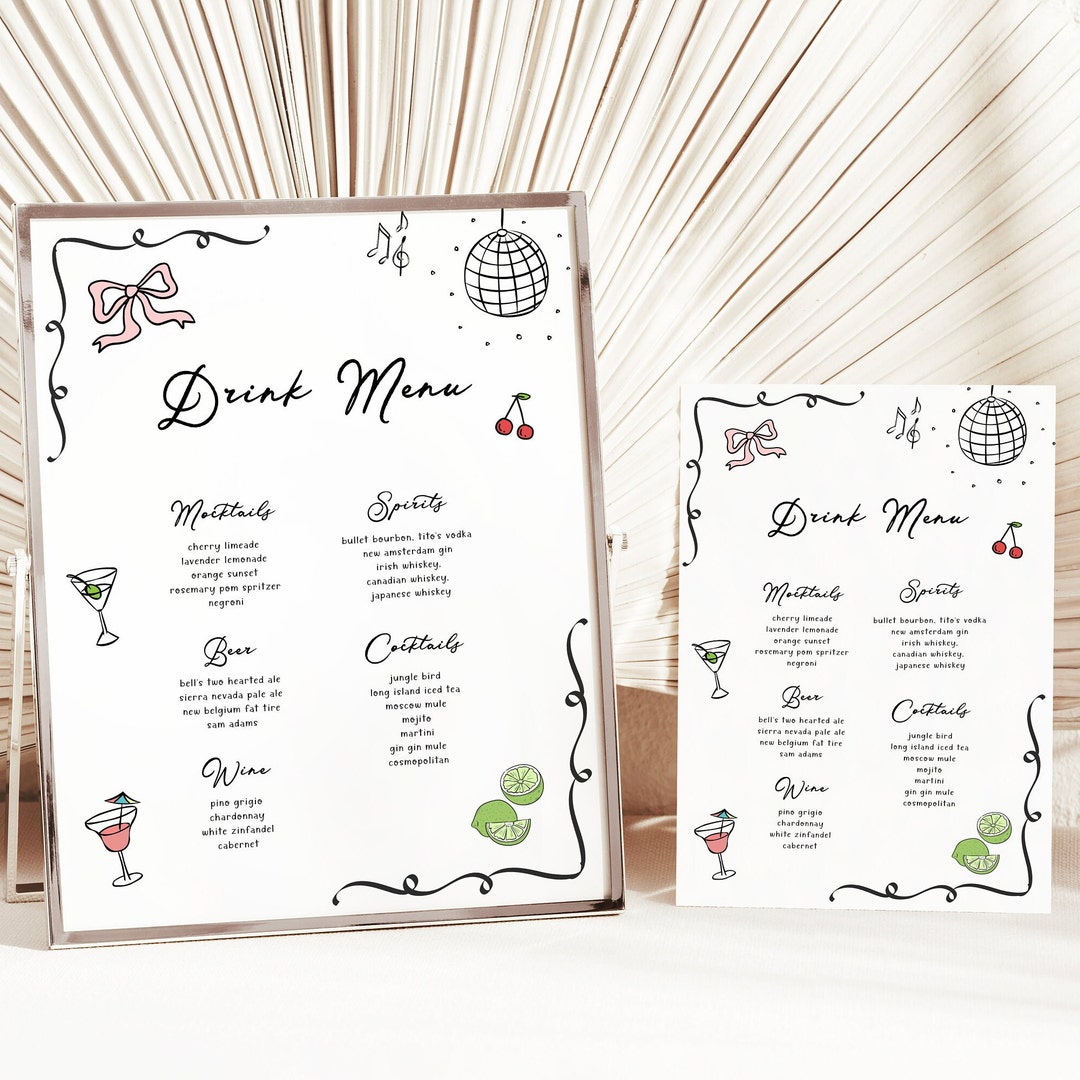 Hand Drawn Drink Menu Template Bar Menu Bespoke Coquette Handwritten ...