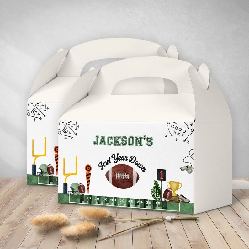 First Year Down Gable Box Label Template - Football Birthday Favors ...