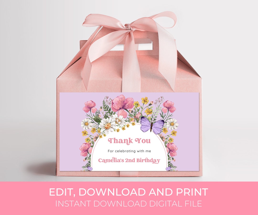 Editable Wildflower Birthday Gable Box Template - Pink + Purple Boho ...