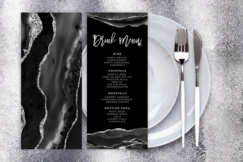 Black and Silver Menu Card - Menu Template and Drink Menu Event Menu ...