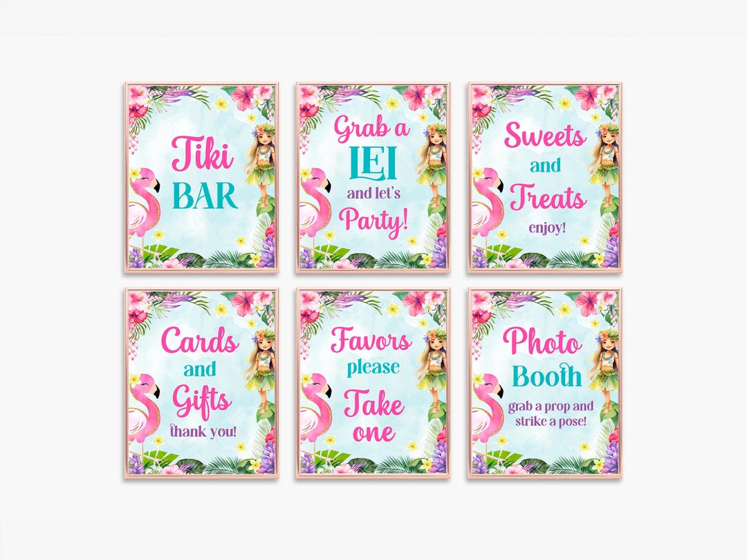 Editable Aloha Luau Birthday Sign Bundle - Hula Girl Luau Birthday ...