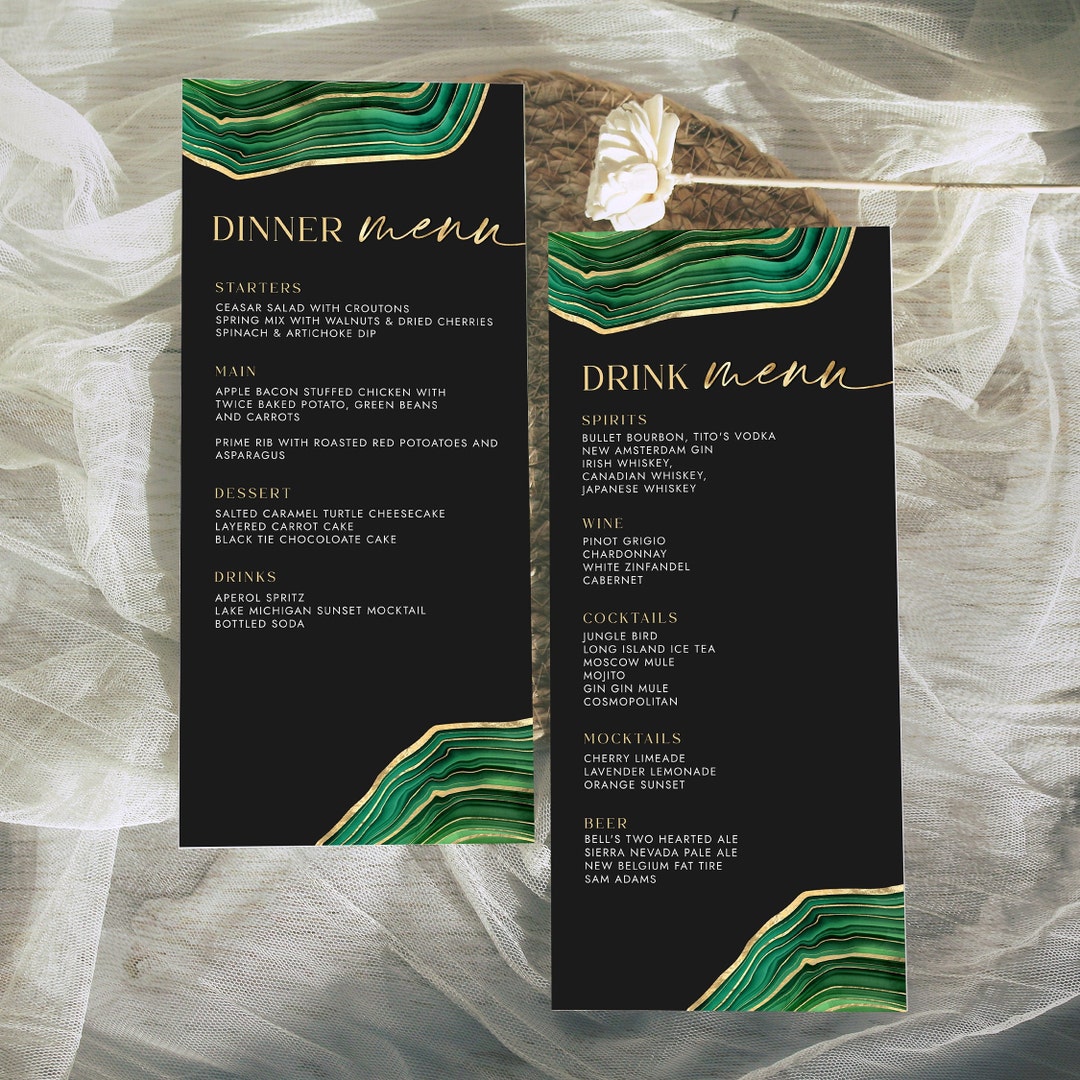 Emerald Green Black and Gold Menu Card - Menu Template and Drink Menu ...
