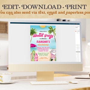 Digital and Printable Beach Party Invitation Beach Theme Party & Evite ...