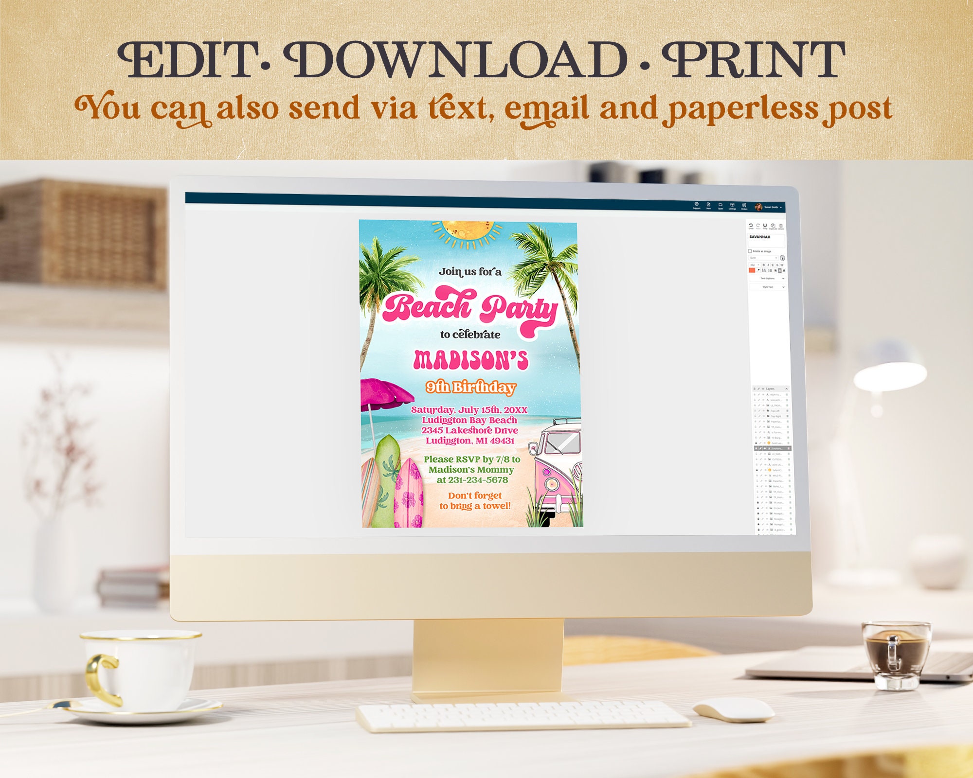 Digital and Printable Beach Party Invitation Beach Theme Party & Evite ...
