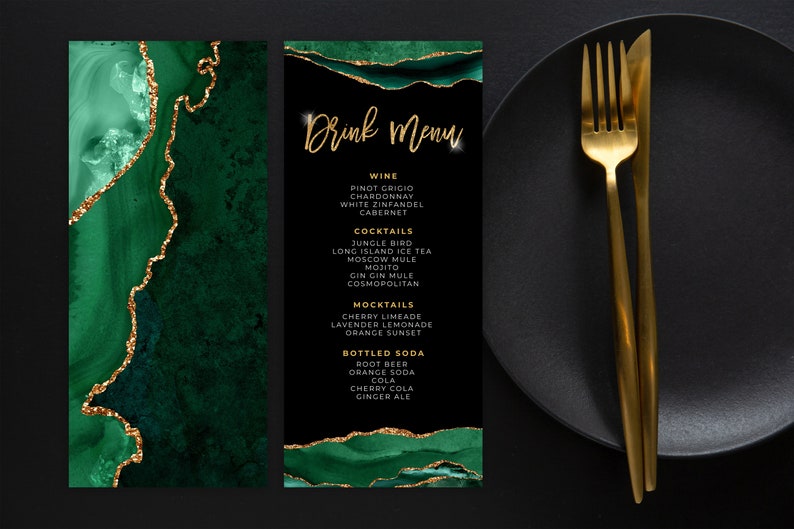 Green and Gold Menu Card Menu Template and Drink Menu Event - Etsy
