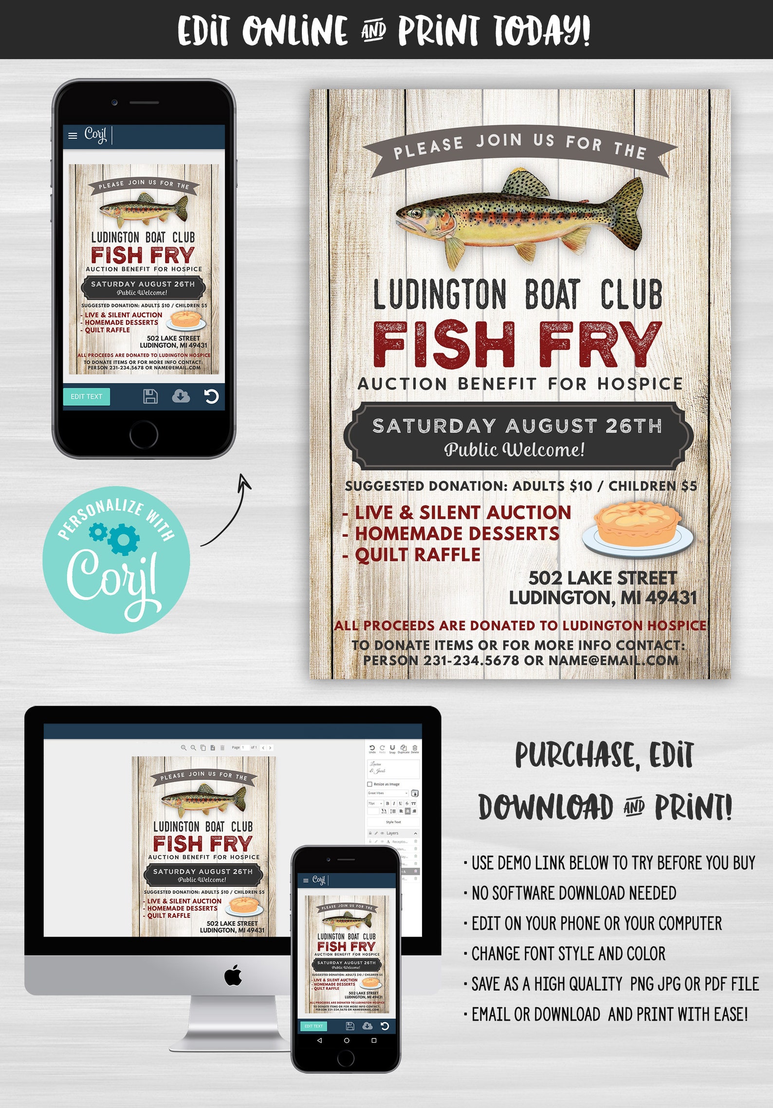 Fish Fry Benefit Fundraiser Invitation - Digital Instant Download 4x6 ...