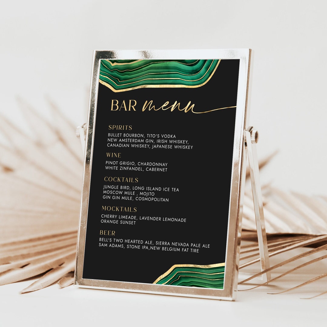 Emerald Green Black and Gold Bar Menu Template - Drink Menu Event Menu ...