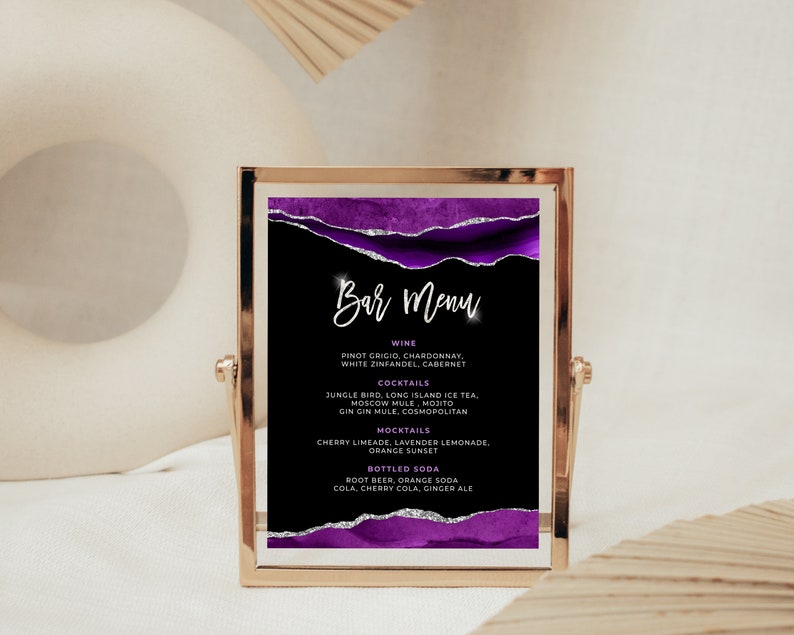 Purple and Silver Bar Menu Template Drink Menu Event Menu - Etsy