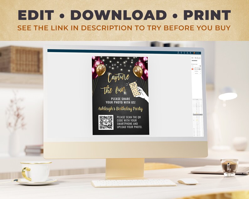 Burgundy and Gold Birthday QR Code Sign Template Capture the - Etsy