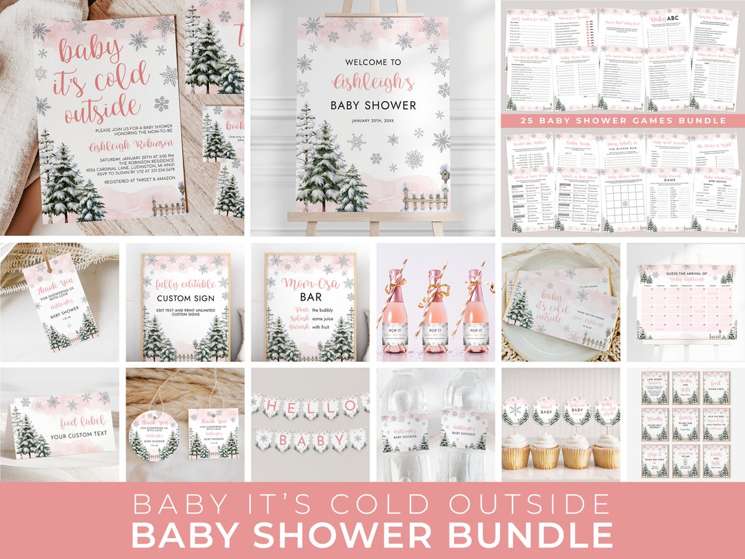 Editable Baby It's Cold Outside Girl Baby Shower Invitation Big Bundle ...