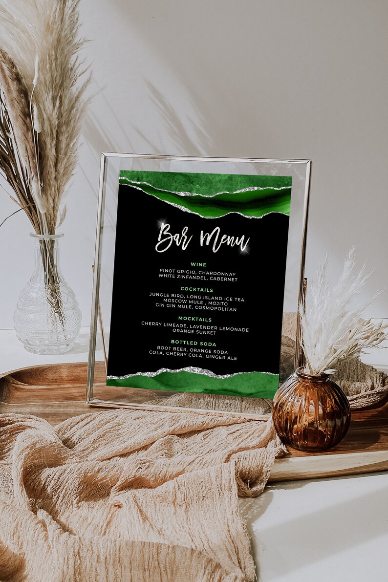 Emerald Green and Silver Bar Menu Template - Drink Menu Event Menu ...