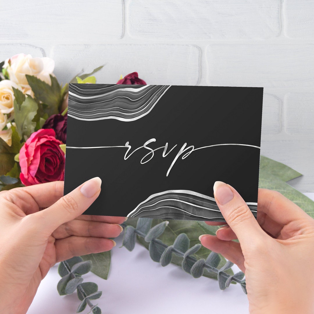 Editable RSVP Card Template With Menu Choices - Rsvp Post Card - Black ...