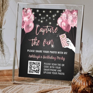 Pink Birthday QR Code Sign Template - Capture the Fun - Digital Instant ...