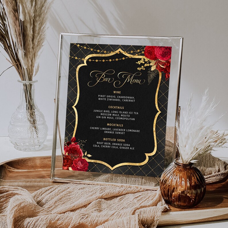 Black Red and Gold Bar Menu Template - Drink Menu Event Menu Template ...
