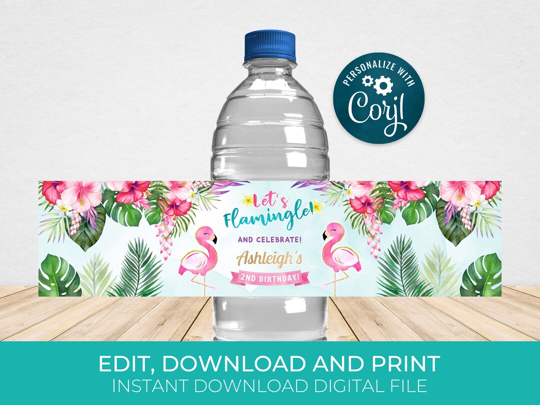Flamingo Water Bottle Label Template Tropical Flamingo - Etsy