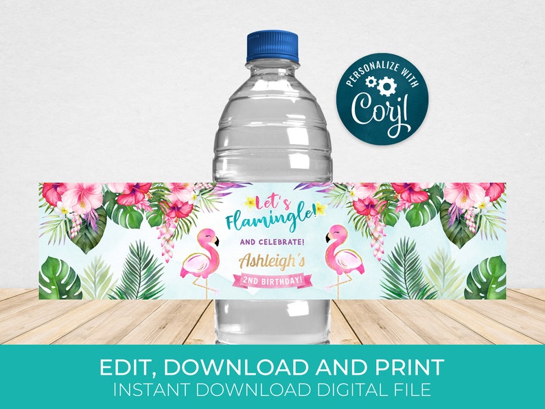 Flamingo Water Bottle Label Template Tropical Flamingo - Etsy Australia