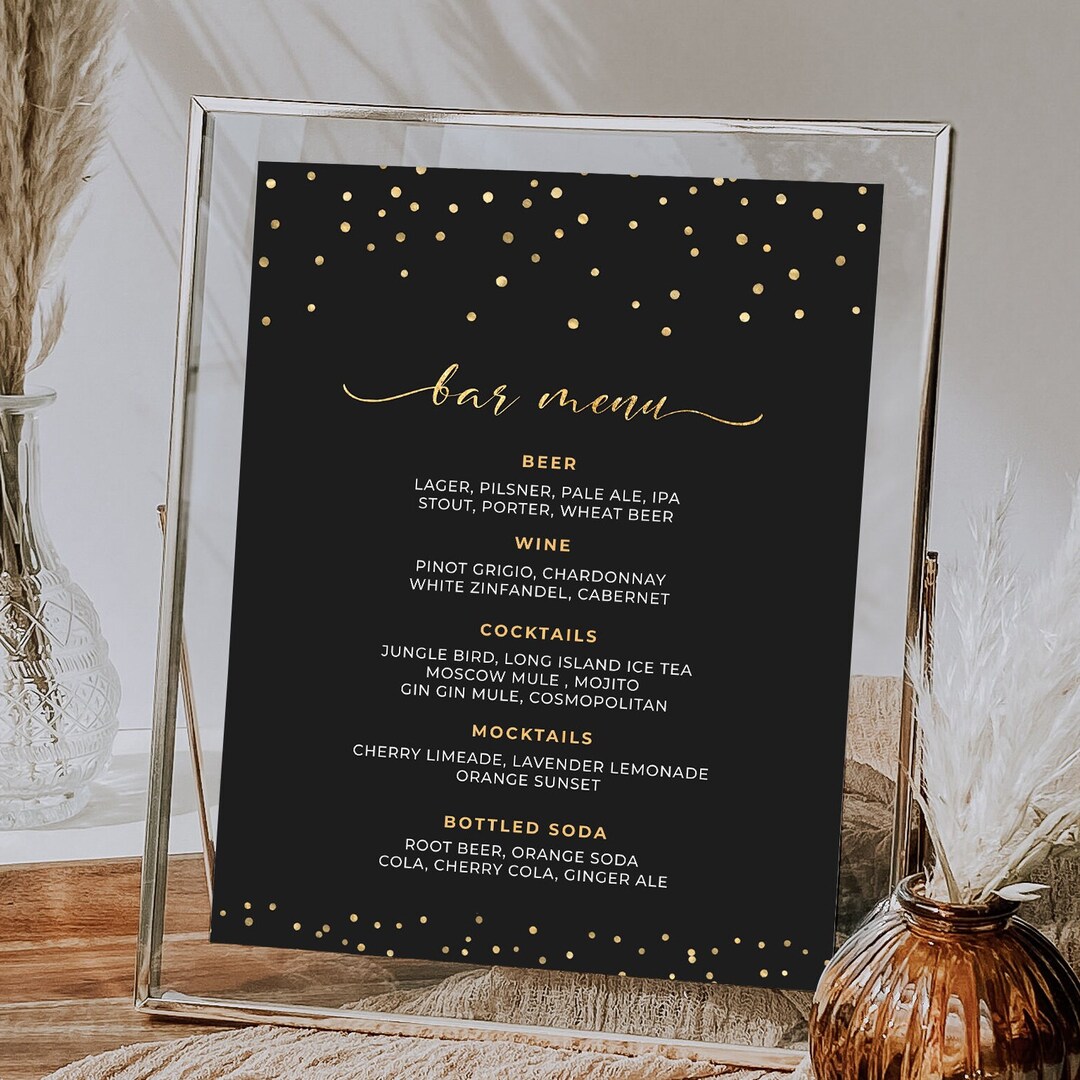 Black and Gold Bar Menu Template - Drink Menu Event Menu Template ...