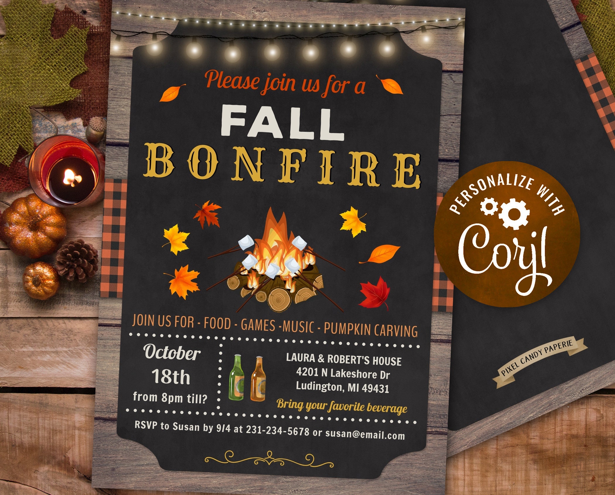Editable Fall Backyard Bonfire Autumn Party Event Invitation INSTANT ...