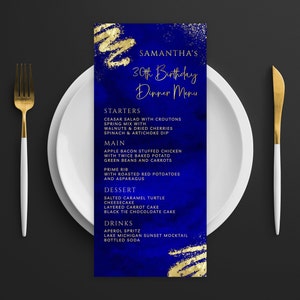 Luxury Royal Blue and Gold Menu Card + Drink Menu Template - Digital ...