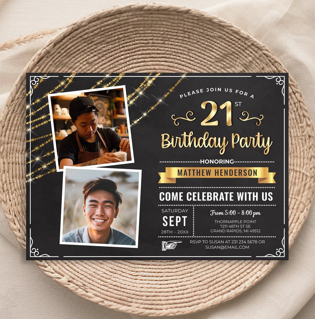 21st Birthday Invitation With Photo - Adult 21st Birthday Photo Invite ...