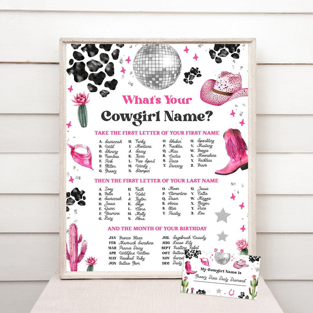 Editable Space Cowgirl Name Game - Pink Disco Cowgirl Party Games ...