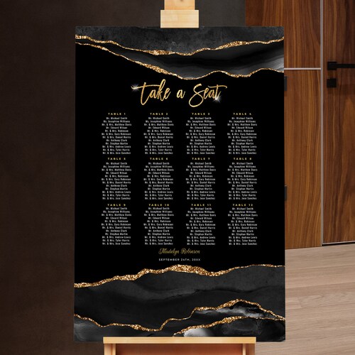 Birthday Seating Chart Black and Gold Glitter Party Seating - Etsy