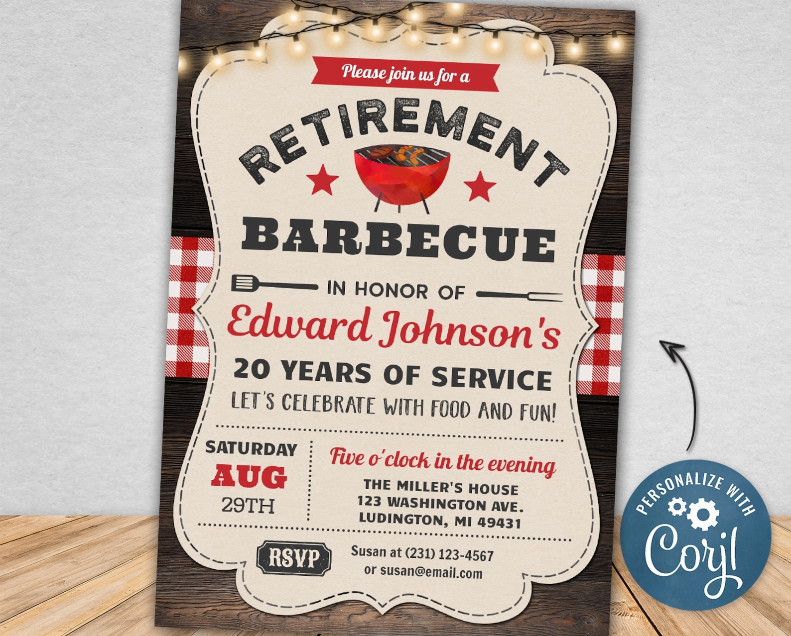 Retirement BBQ Invitation BBQ Party Invite Retire Rustic - Etsy