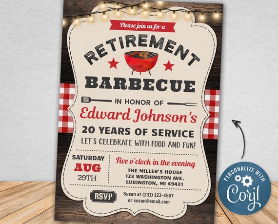 Retirement BBQ Invitation BBQ Party Invite Retire Rustic - Etsy