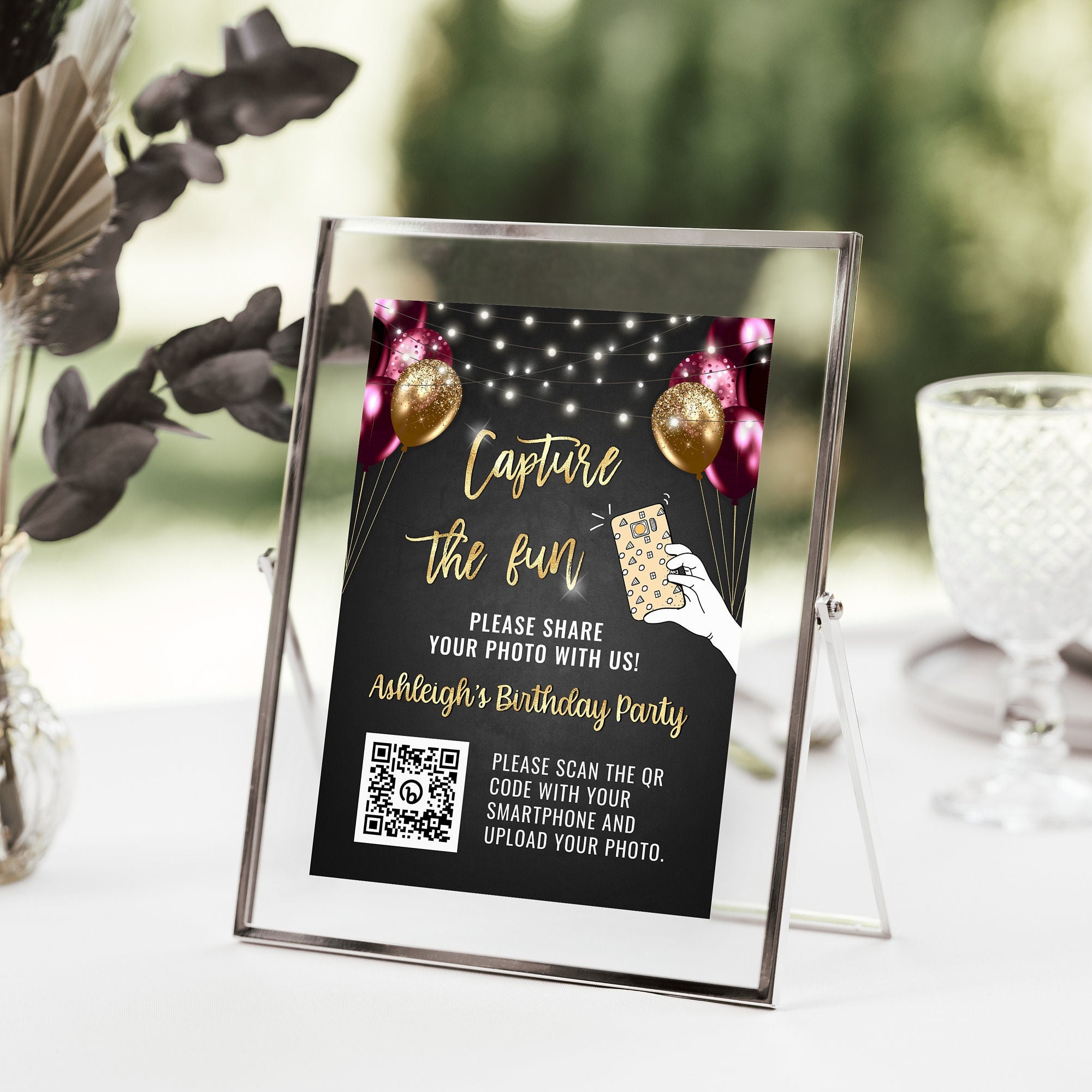 Burgundy and Gold Birthday QR Code Sign Template Capture the - Etsy