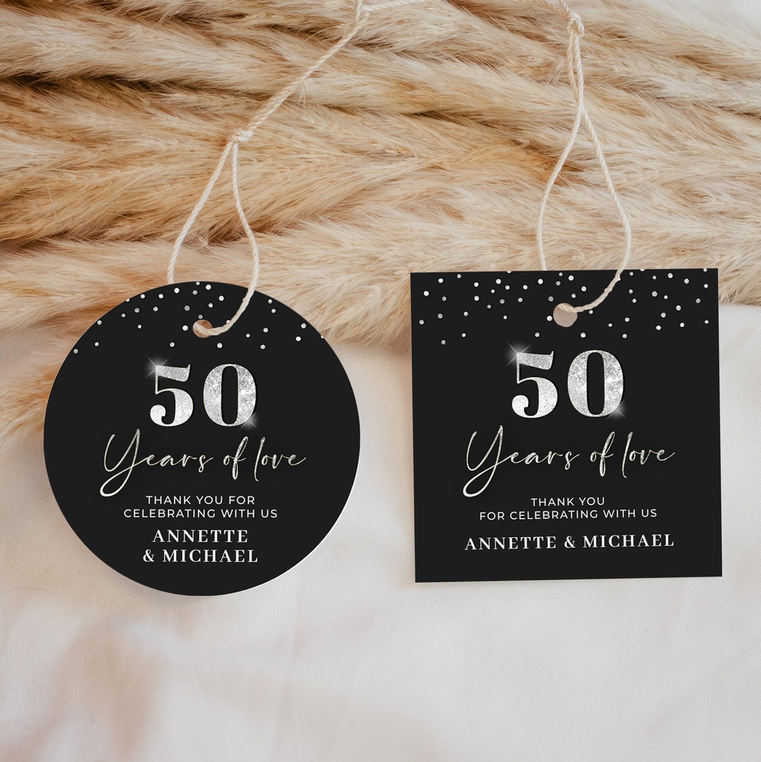 50th Wedding Anniversary Favor Tag Black and Silver Favor Tag Template ...