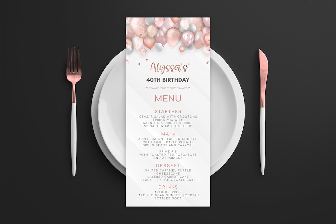 Rose Gold Menu Card - Menu Template and Drink Menu Event Menu Template ...